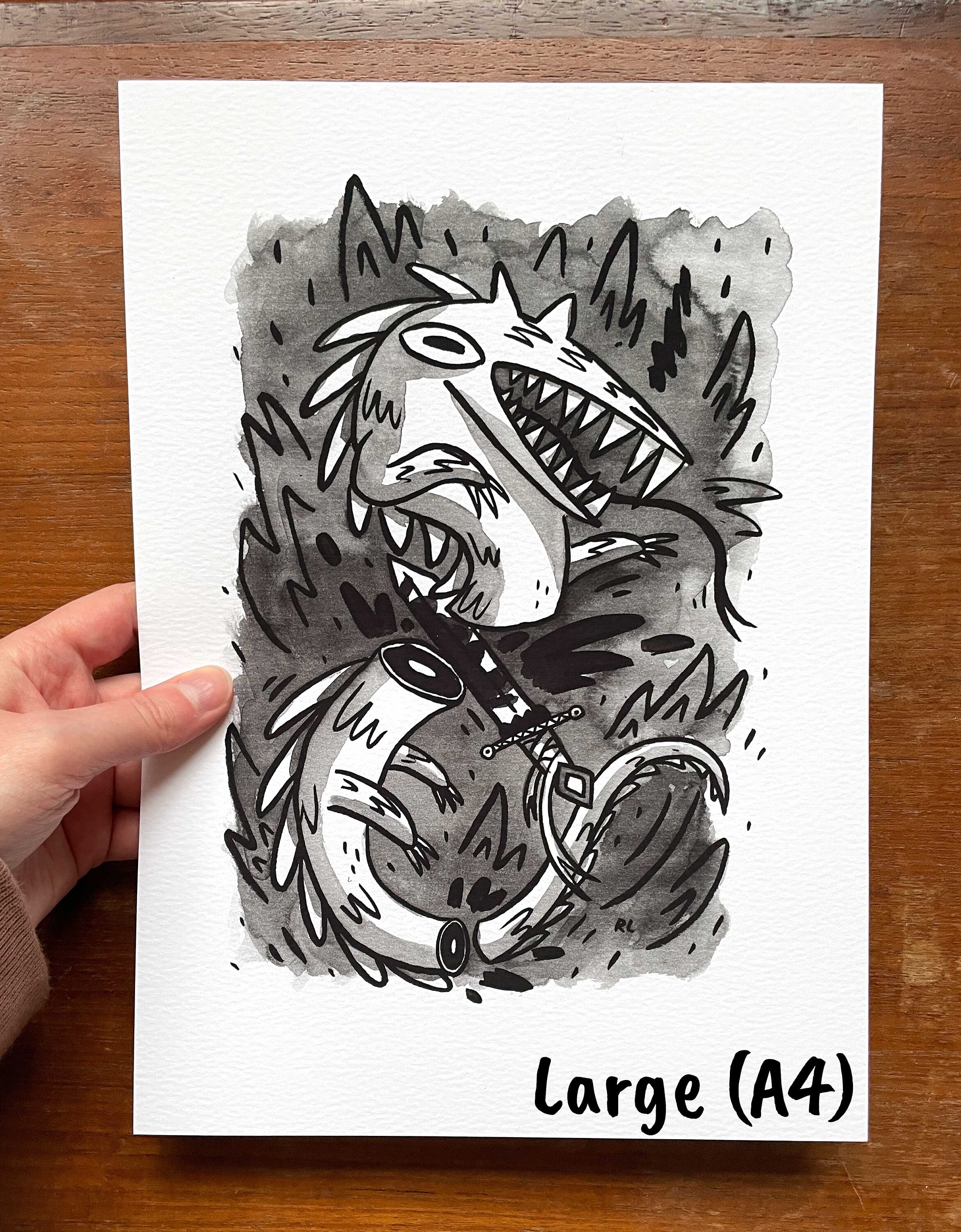 Derpy Dragon Art Print Ink Illustration Cute and Fun - Etsy