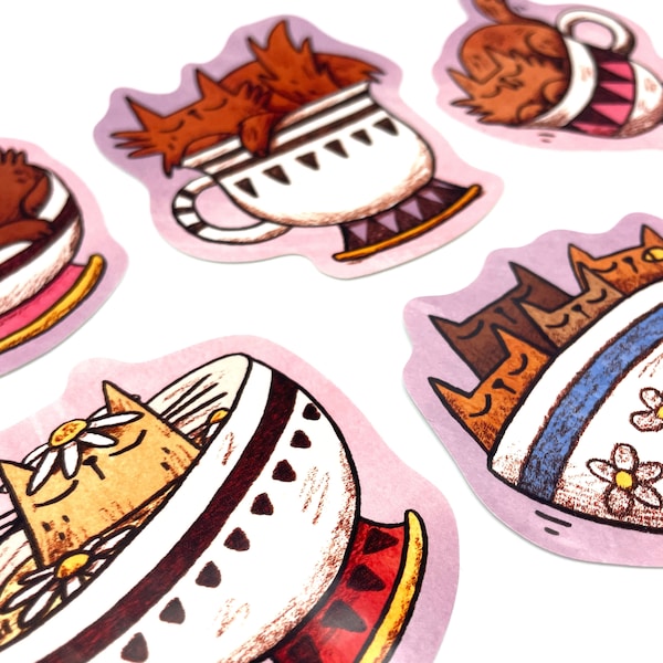 Tea and Cats Stickers - Etsy UK