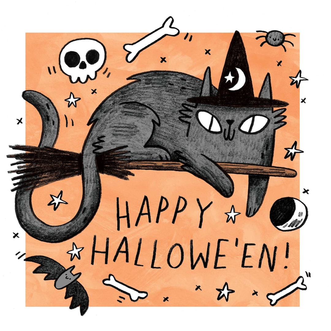 Happy Halloween Witch Cat Greetings Card With Surprise Inside - Etsy