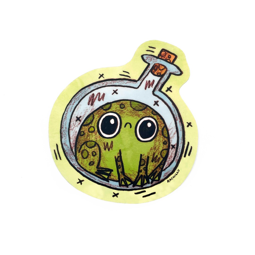 Sad Frog Sticker, Handmade Matte Decal, Fantasy Toad in Potion Bottle ...