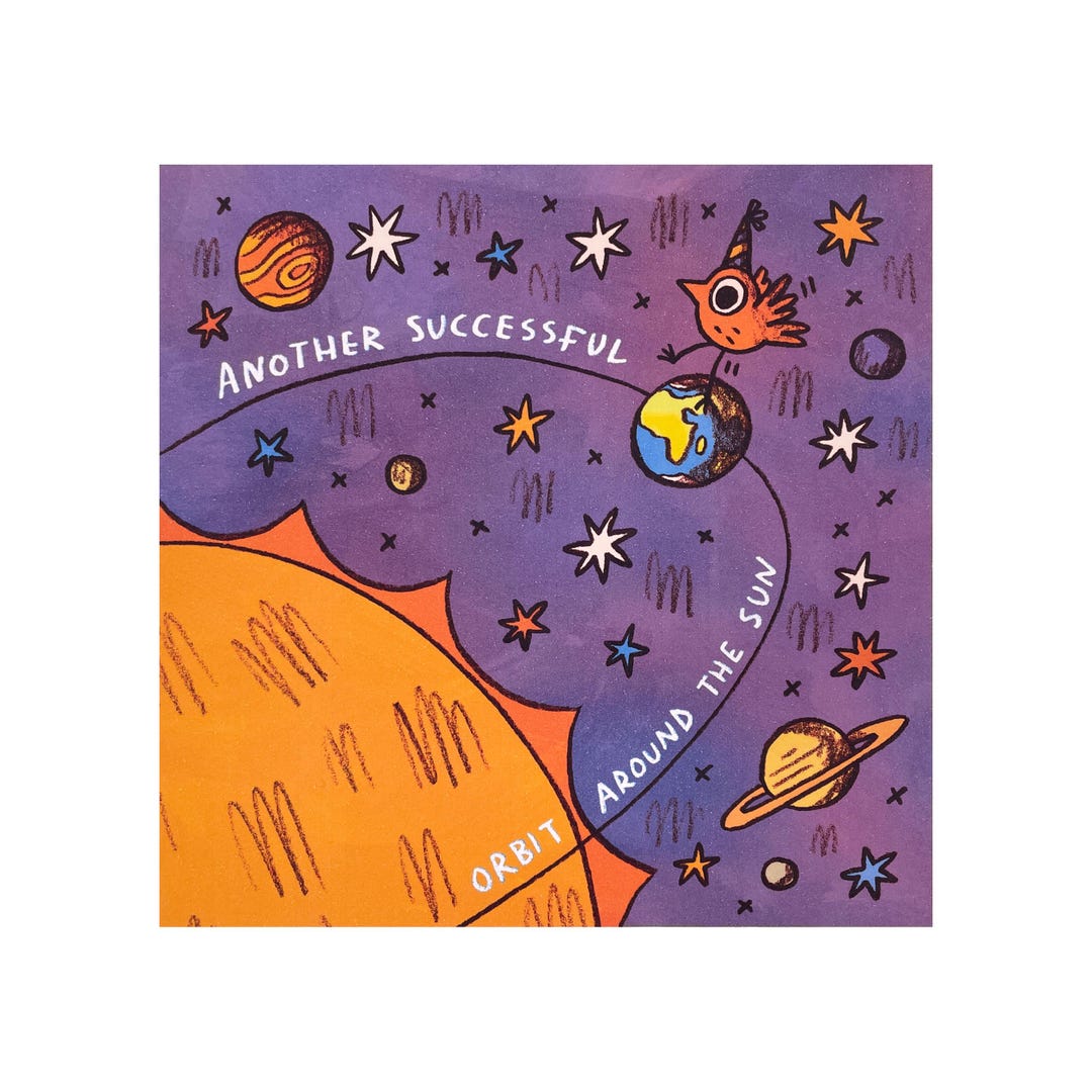 Successful Orbit Birthday Card, Cute Space Themed Handmade Square Card ...