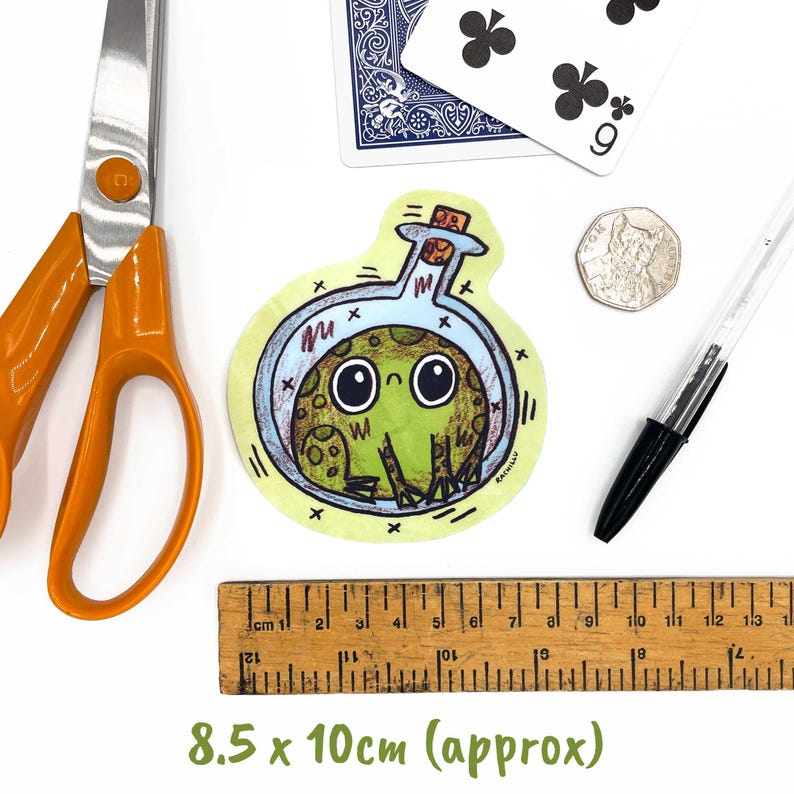 Sad Frog Sticker, Handmade Matte Decal, Fantasy Toad in Potion Bottle ...