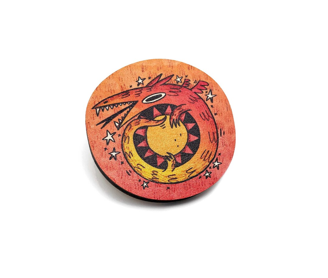 Sun Dragon Wooden Pin Badge, Large Brooch - Etsy