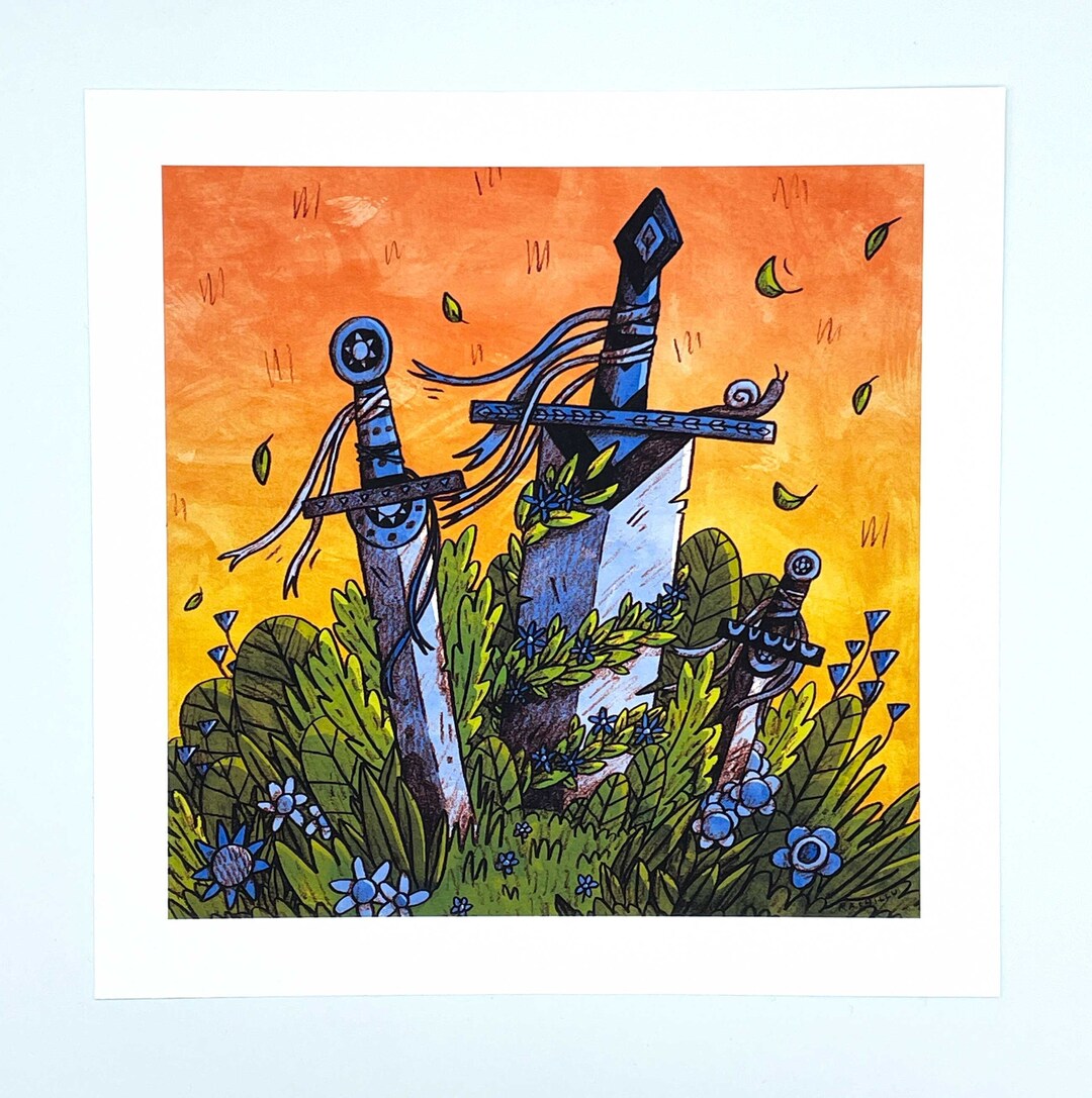 Fantasy Swords Art Print, Small Square Illustration, Game Campaign End ...