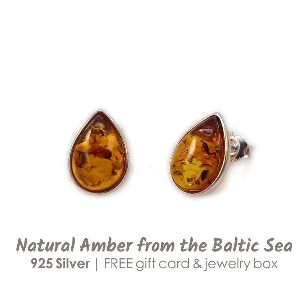 Amber Drop Earrings, Amber Stud Earrings, Amber Earrings, Silver Amber ...
