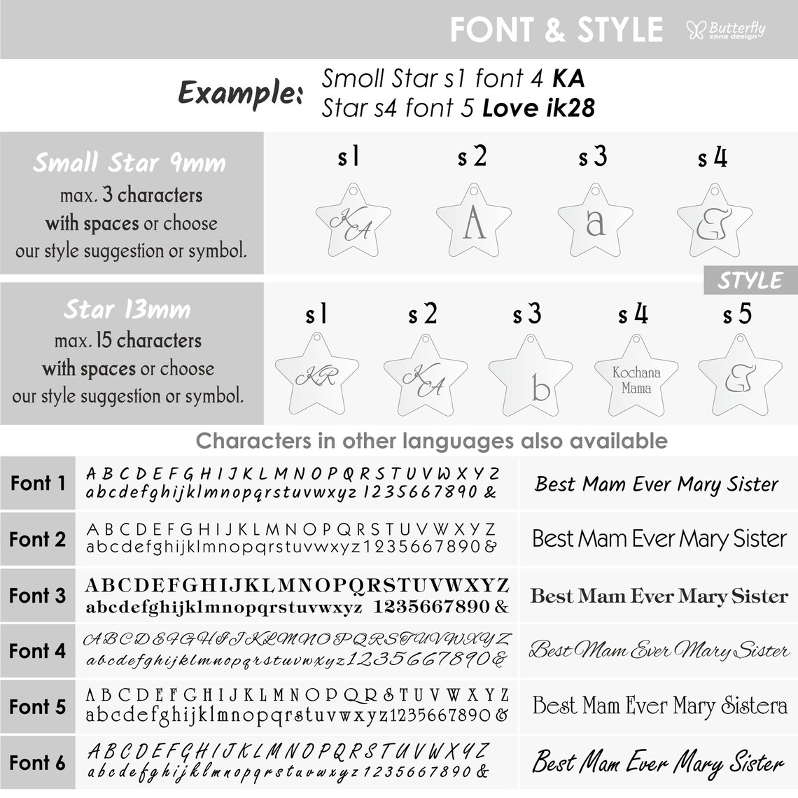 Initial Necklace Small and Large Stars Simple Personalized | Etsy