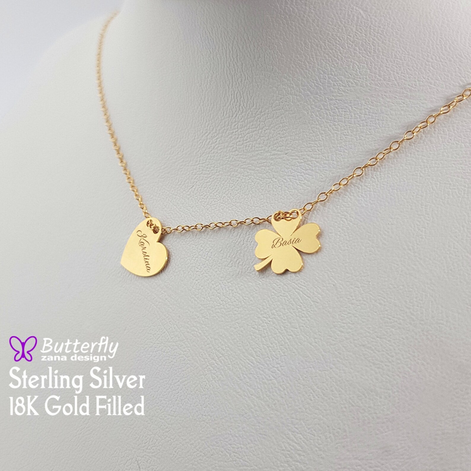 Four Leaf Clover Necklace Gold Sterling Silver - Personalized Clover ...