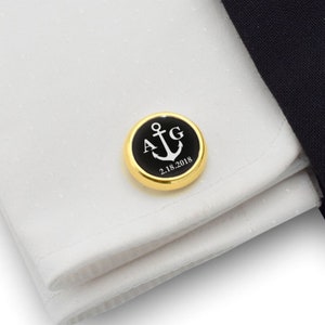 Anchor Nautical Cufflinks - Engraved Initials Date - Anchor Sterling ...