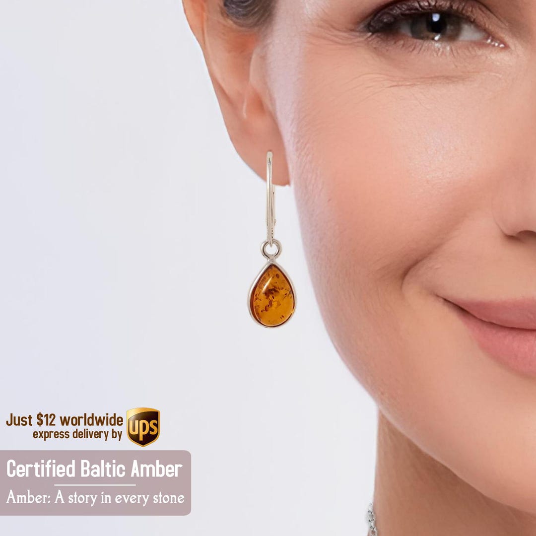 Amber Dangle Earring - Amber Drop Earrings - Silver Amber Earrings ...
