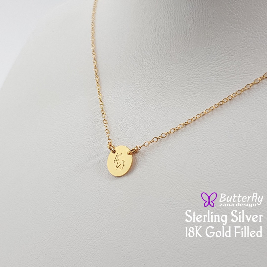 Custom Small Disk Necklace - Gold, Silver, Dainty, Delicate, Everyday ...