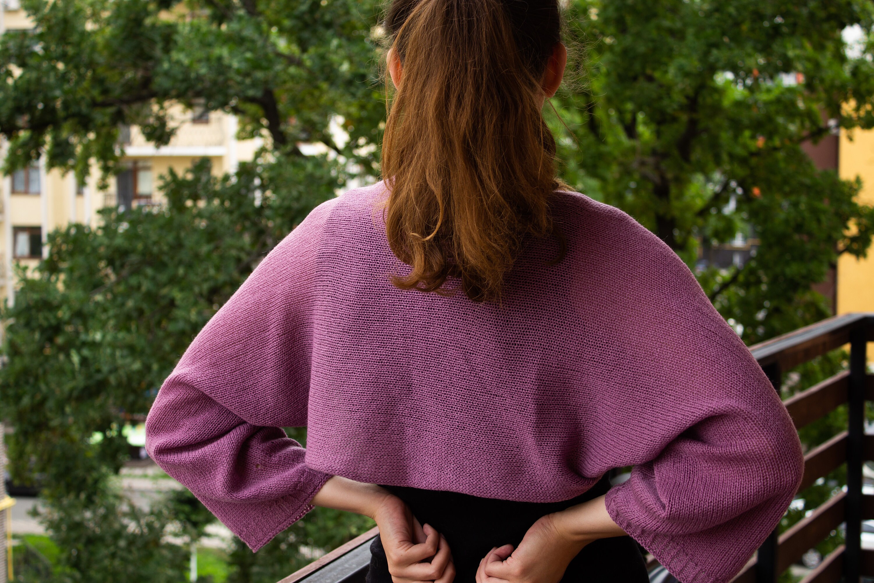 Mauve Merino Cashmere Bolero Shrug 3/4 Kimono Sleeved, Loose Knit ...