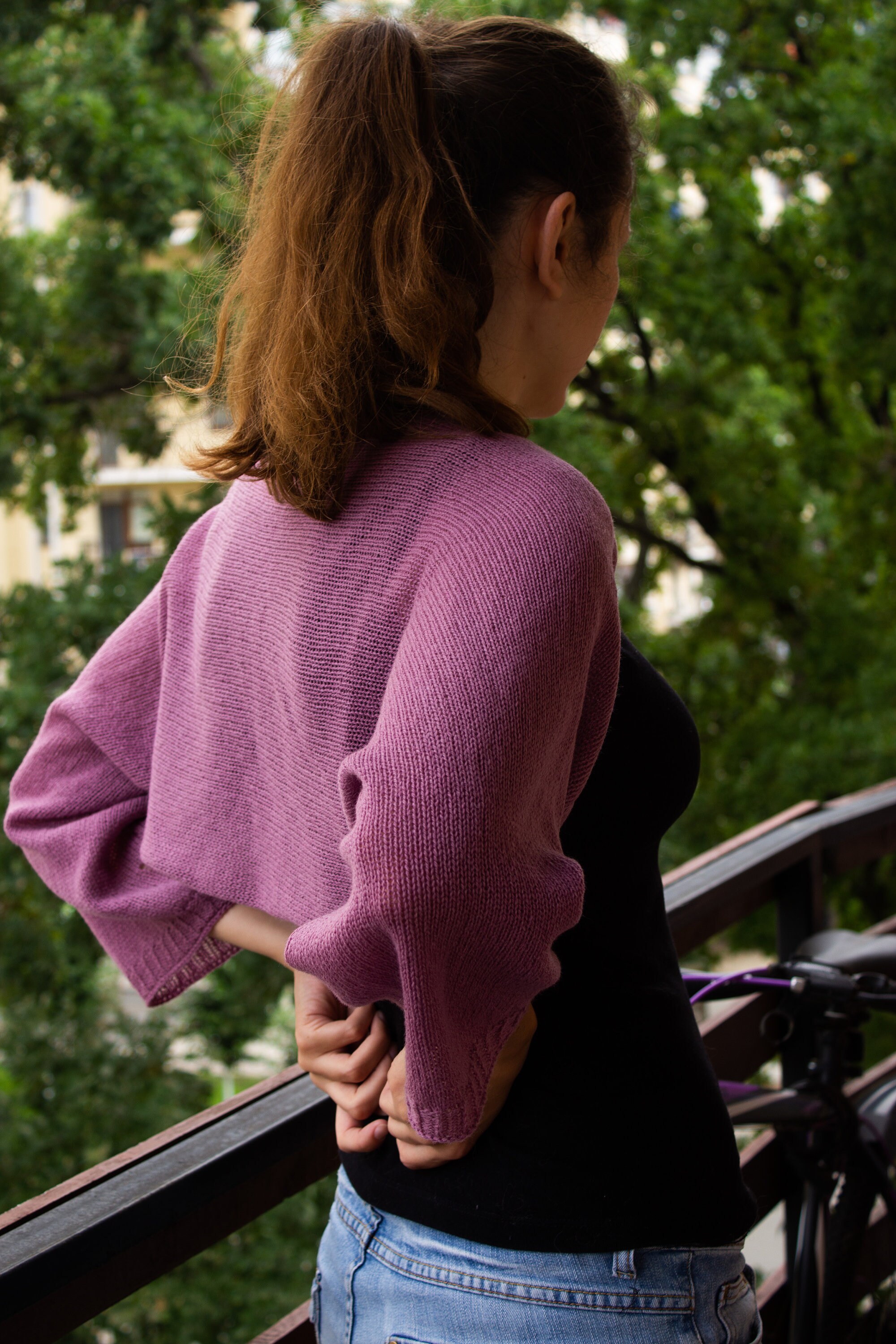 Mauve Merino Cashmere Bolero Shrug 3/4 Kimono Sleeved, Loose Knit ...