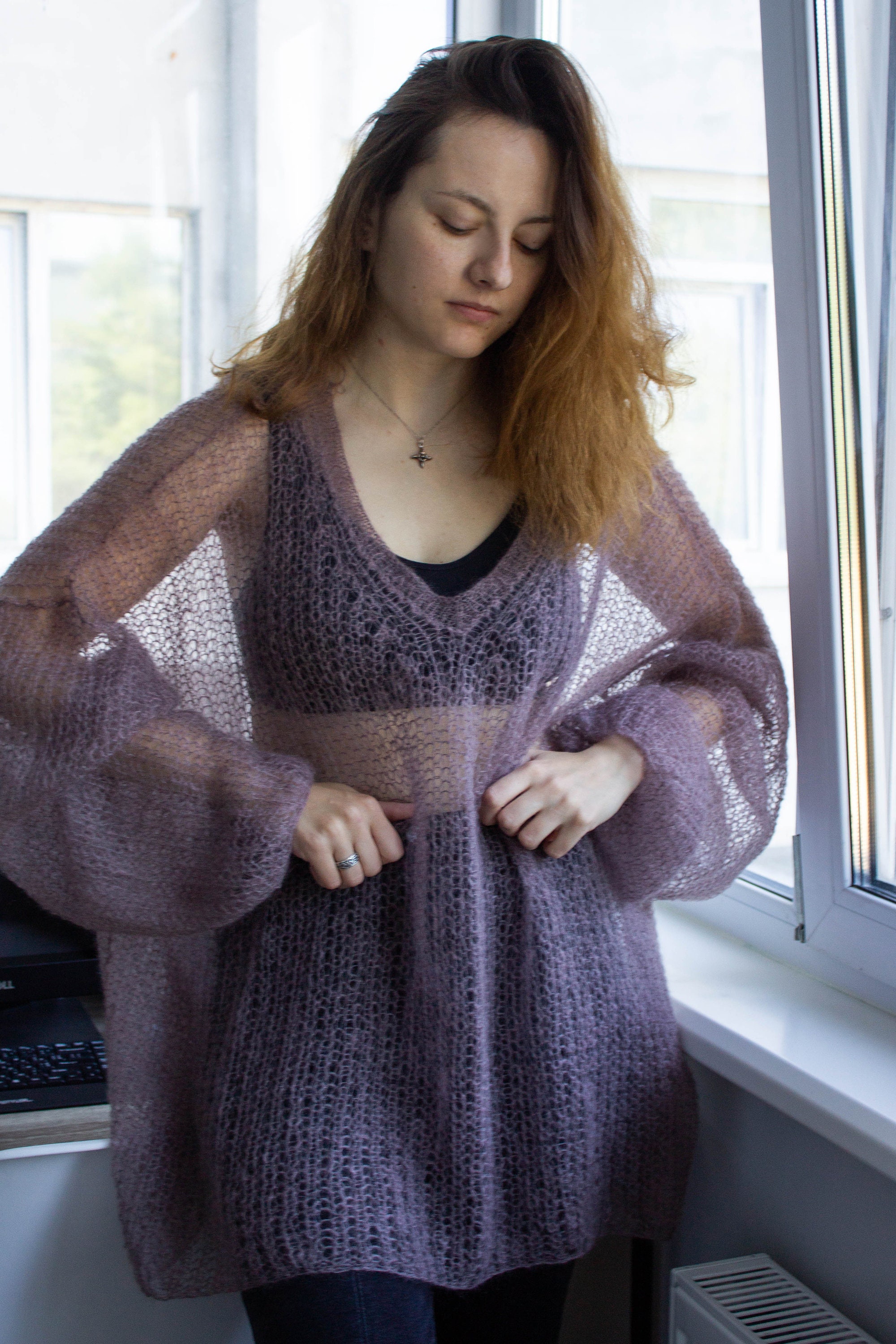 Oversized Long Silk Mohair Light Festive Sweater Dress Plus Size, Loose ...