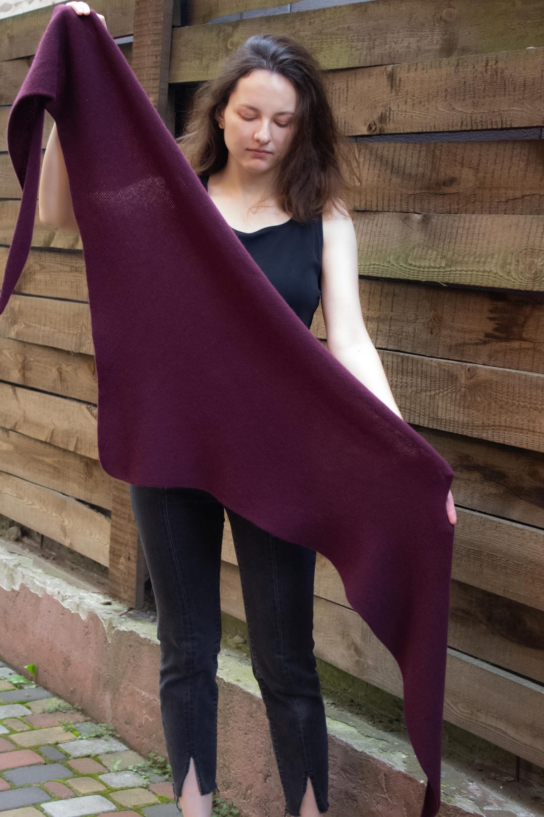 Triangle Head Scarf Dark Burgundy Color, Unisex Merino Baktus, Rustic ...