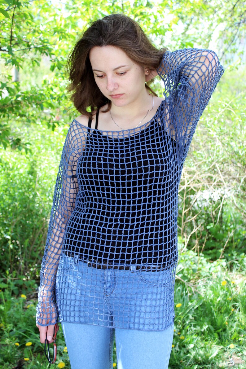 Loose Knit Linen Cotton Mesh Mini Dress, Fishnet Beachwear, Swimsuit ...