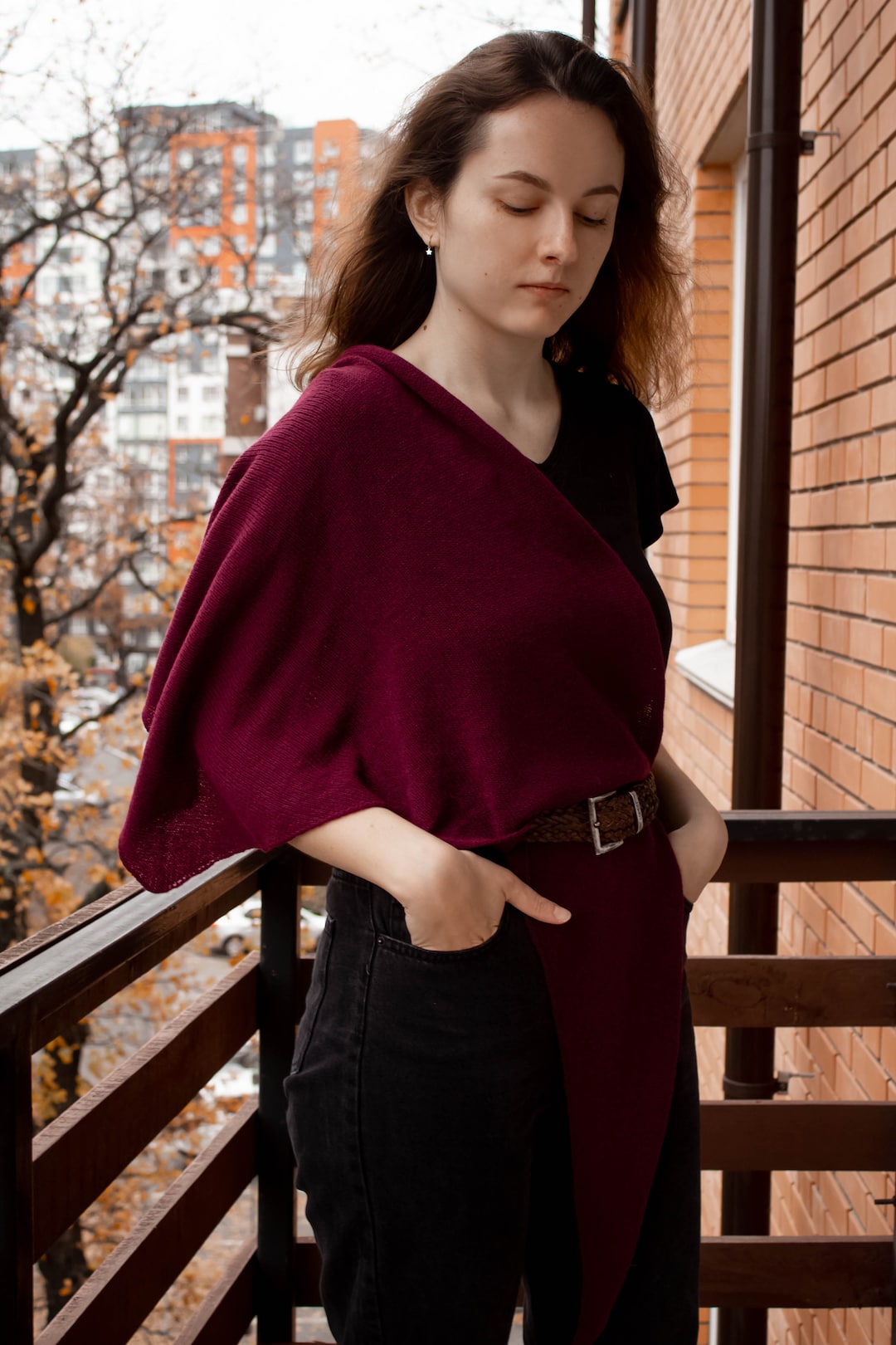Burgundy Triangle Head Scarf, Merino Cashmere Baktus Wrap, Rustic ...