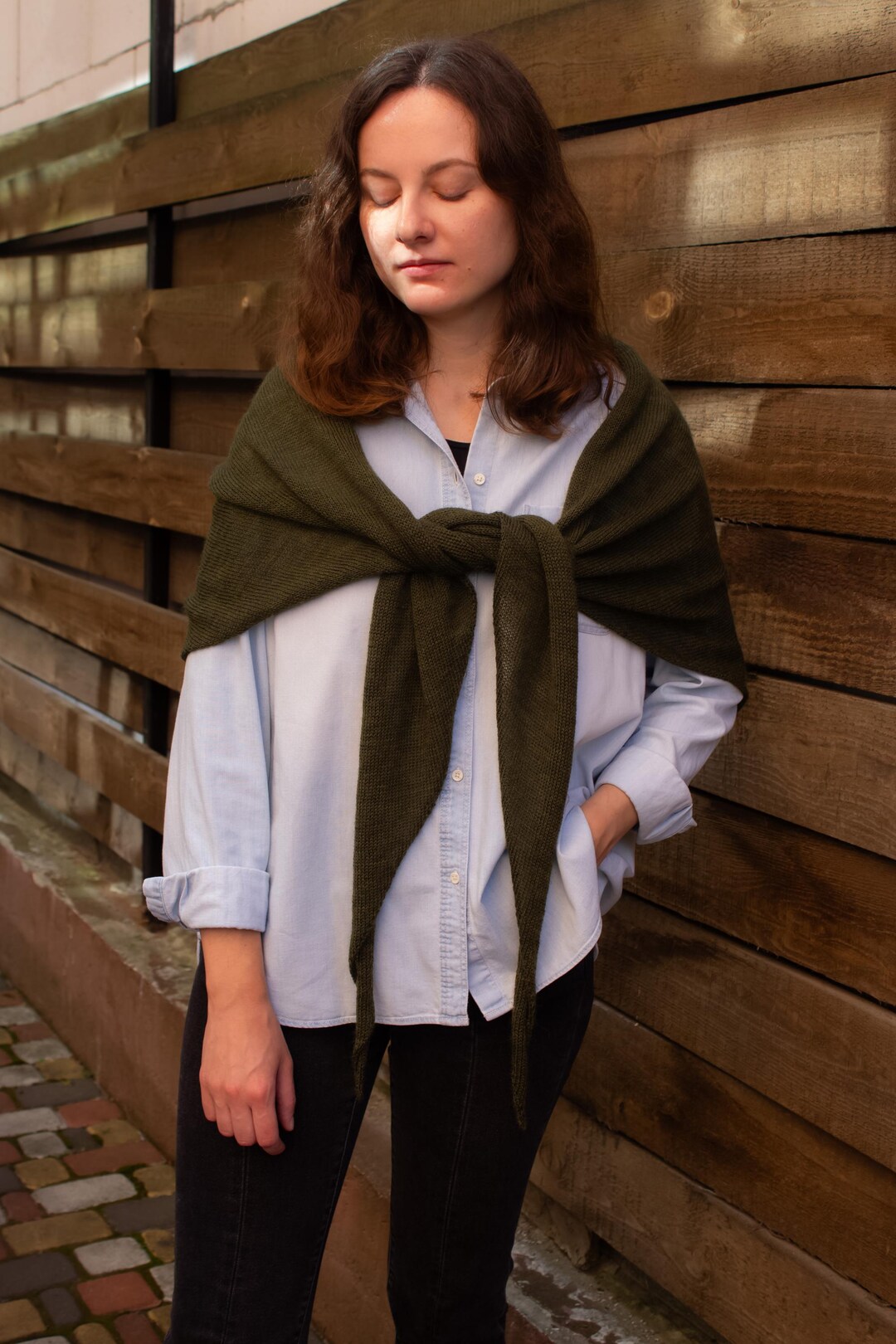 Triangle Head Scarf Unisex 30% Cashmere Merino Wool Khaki Color, Boho ...