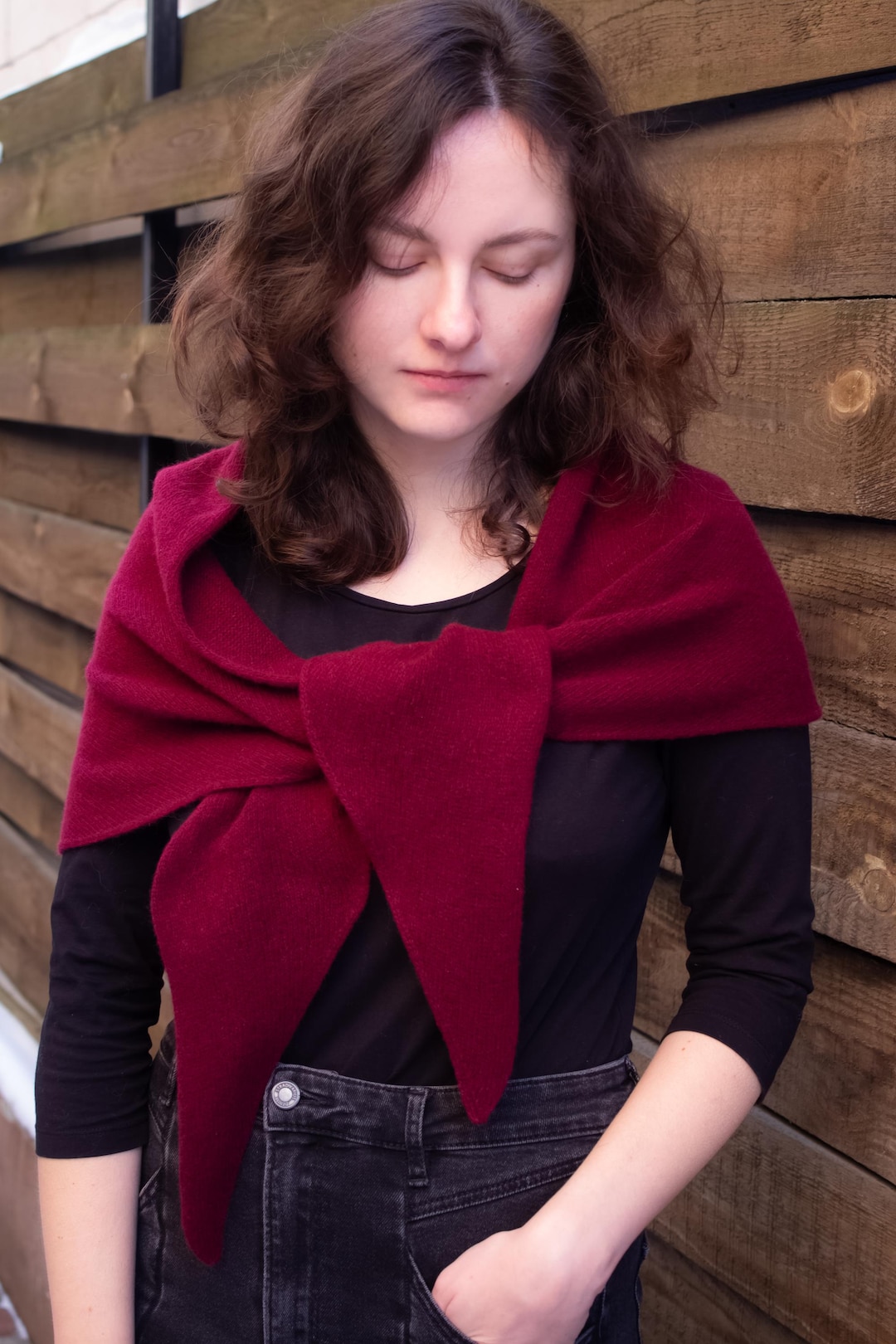 Triangle Head Scarf Burgundy Color, Unisex Baktus, Rustic Wool Shawl ...
