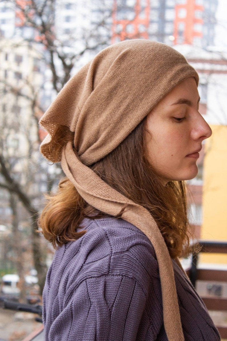 Camel Wool Rustic Kerchief Knitted Triangle Head Scarf - Etsy