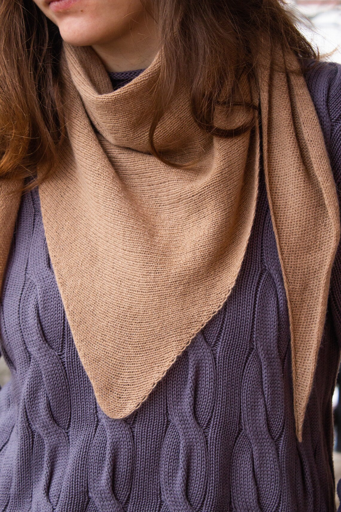 Camel Wool Rustic Kerchief Knitted Triangle Head Scarf - Etsy