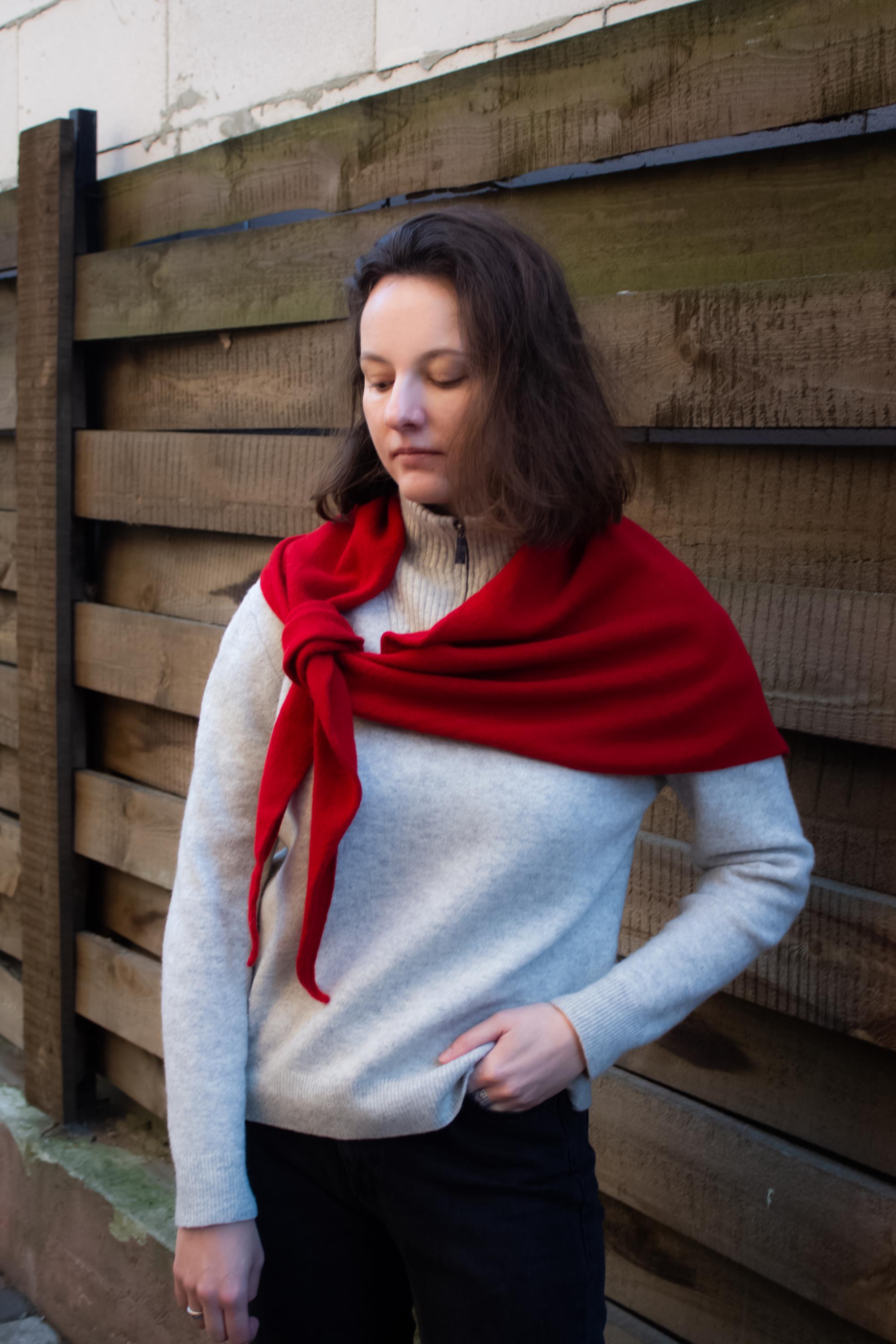 Cherry Red Merino Triangle Head Scarf Unisex, Trendy Small Boho Shawl ...