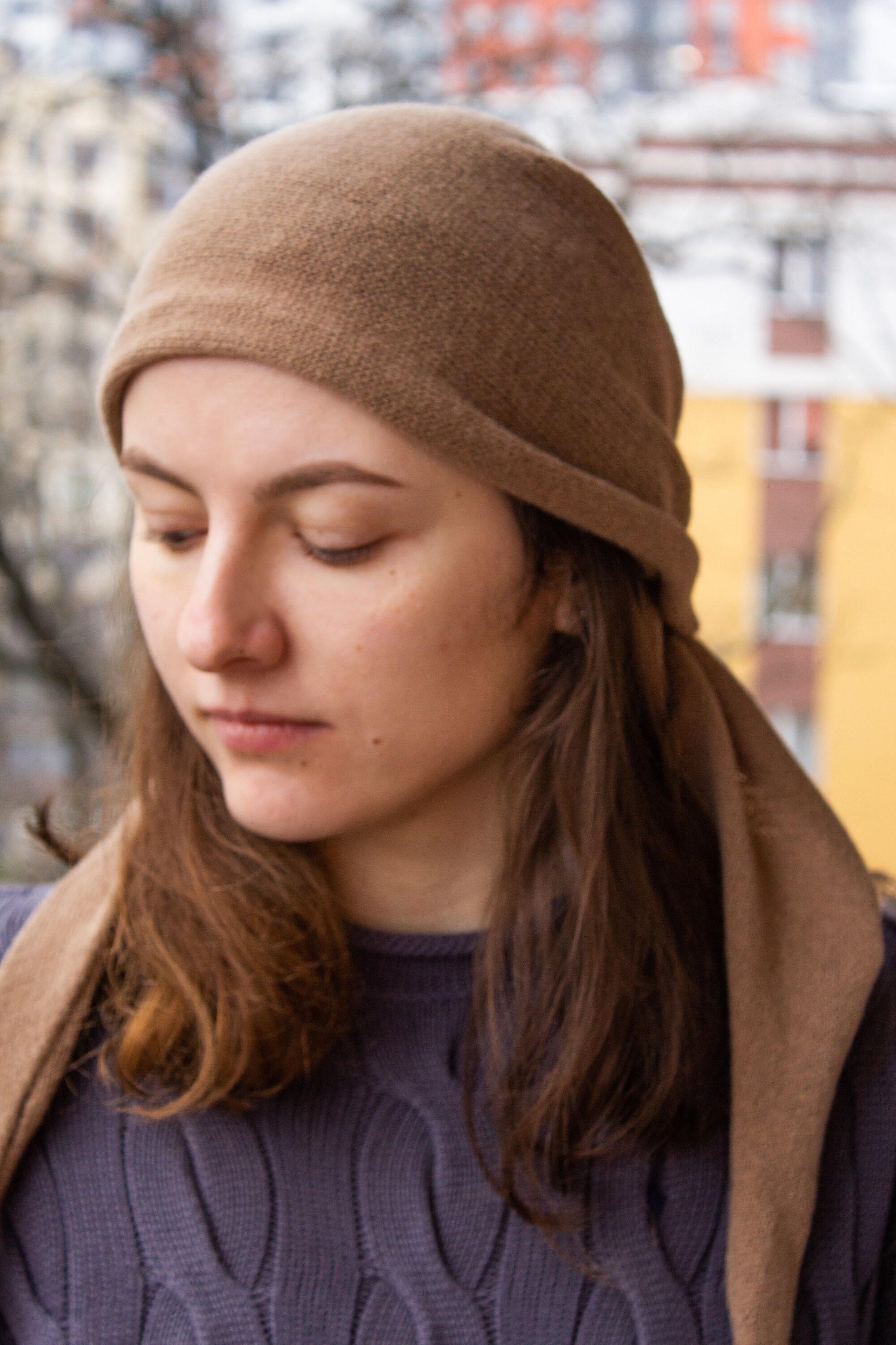 Camel Wool Rustic Kerchief Knitted Triangle Head Scarf - Etsy