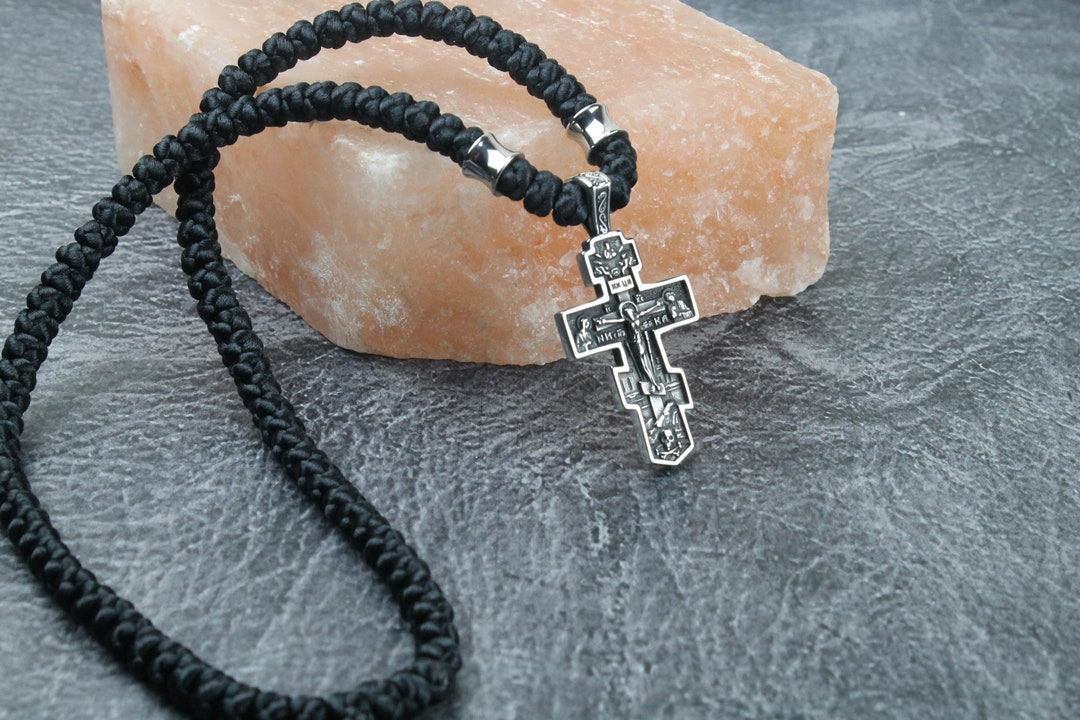 Orthodox Crucifix Necklace, Handmade Prayer Rope 100 Knots, Christian ...