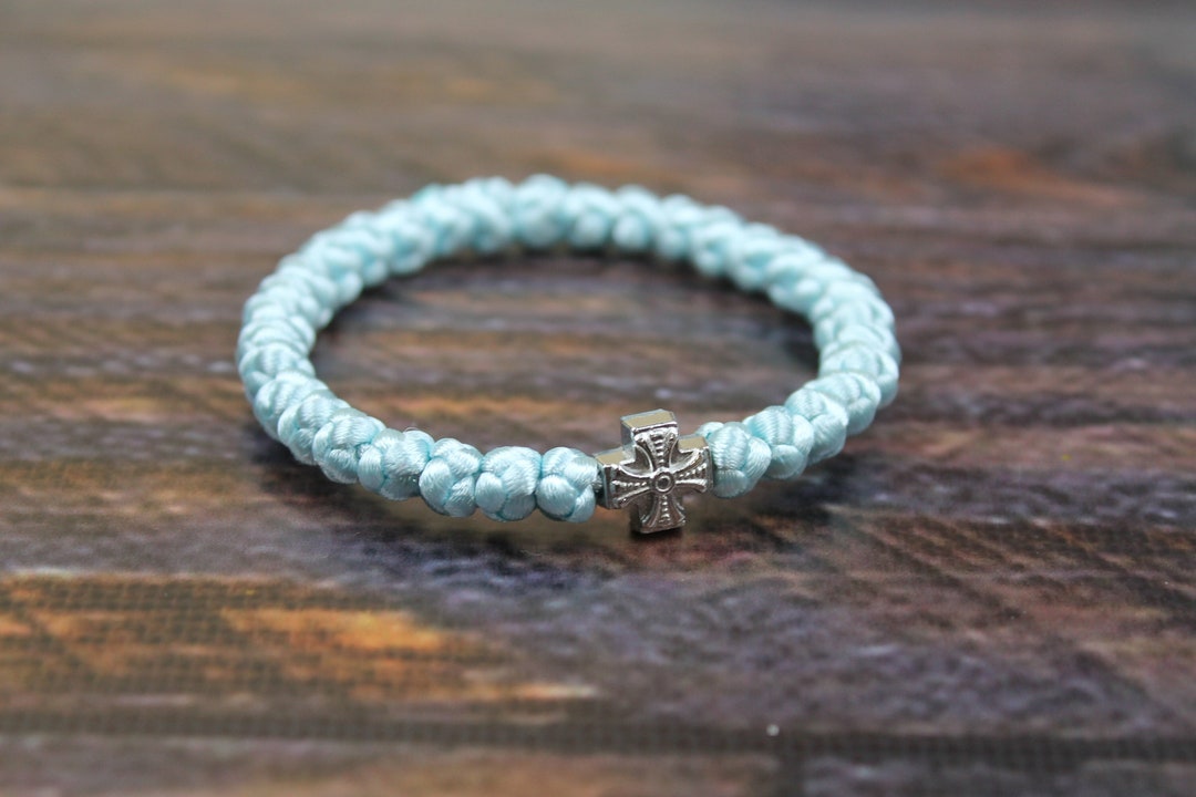 Orthodox Prayer Rope Bracelet 33 Knots Light Blue Komboskini Orthodox ...