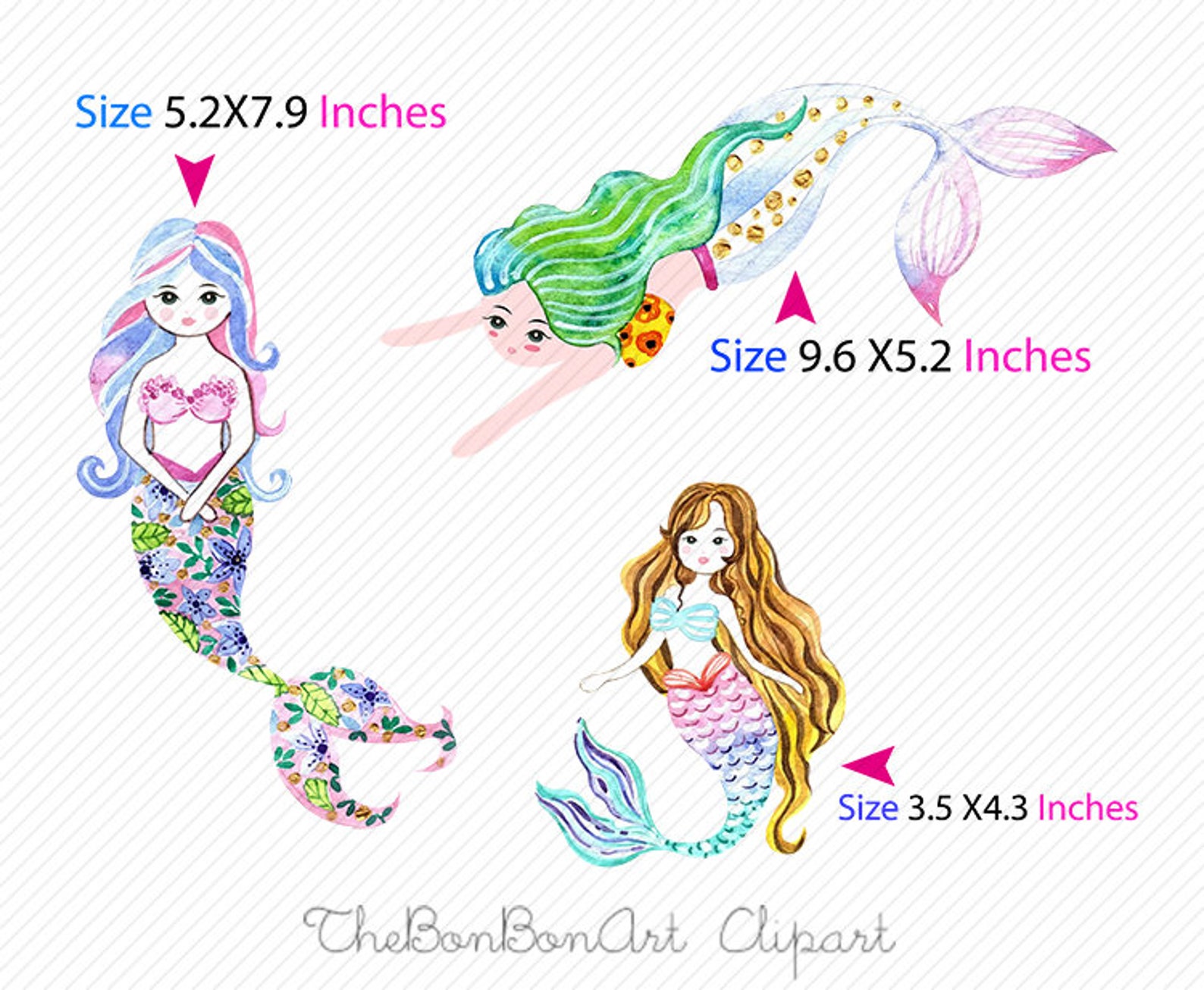 Watercolor Mermaid Clipart. Mermaid Printable. Baby Shower Kids Party ...