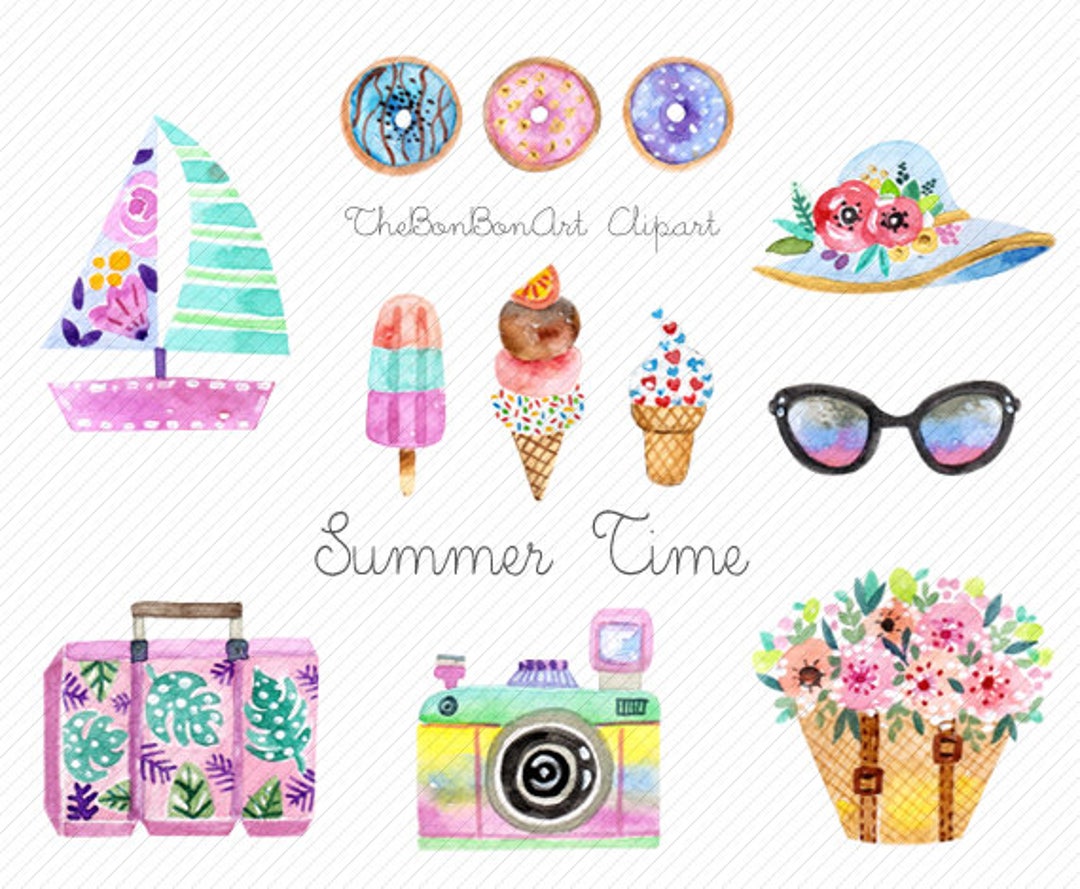 Watercolor Summer Clipart.watercolor Dessert Clipart.beach Clipart ...