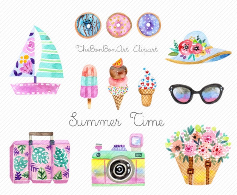 Watercolor Summer Clipart.watercolor Dessert Clipart.beach Clipart ...