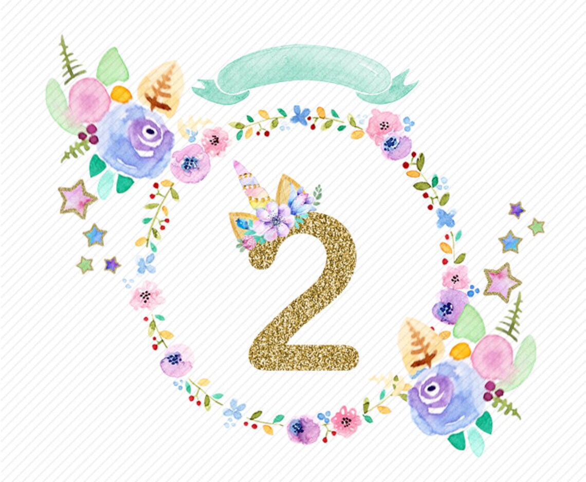 Number Clipart. Watercolor Unicorn Clipart.floral Numbers Printable ...