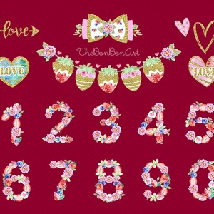 Number Clipart. Watercolor Strawberry Clipart.floral Numbers Printable ...