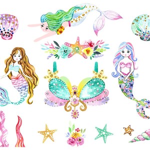 Watercolor Mermaid Clipart. Mermaid Printable. Baby Shower Kids Party ...