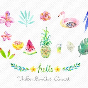Watercolor Flower Clipart. Tropical Clip Art. Summer Clipart. Hand ...