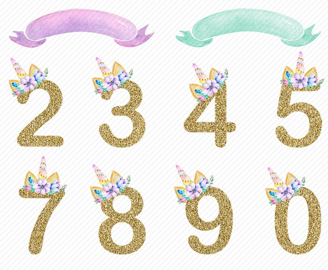 Number Clipart. Watercolor Unicorn Clipart.floral Numbers Printable ...