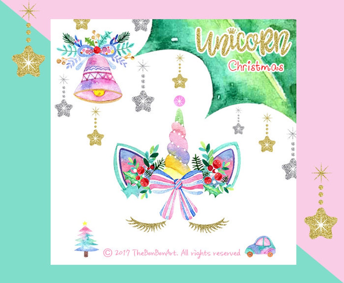 Watercolor Unicorn Clipart. Unicorn Printable. Christmas Party - Etsy