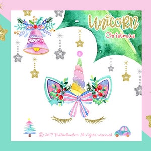 Watercolor Unicorn Clipart. Unicorn Printable. Christmas Party Clipart ...