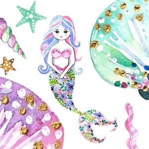 Watercolor Mermaid Clipart. Mermaid Printable. Baby Shower Kids Party ...