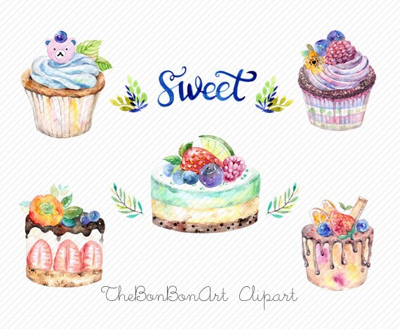 Watercolor Clipart. Watercolor Cake. Bakery Clipart. Cupcake - Etsy