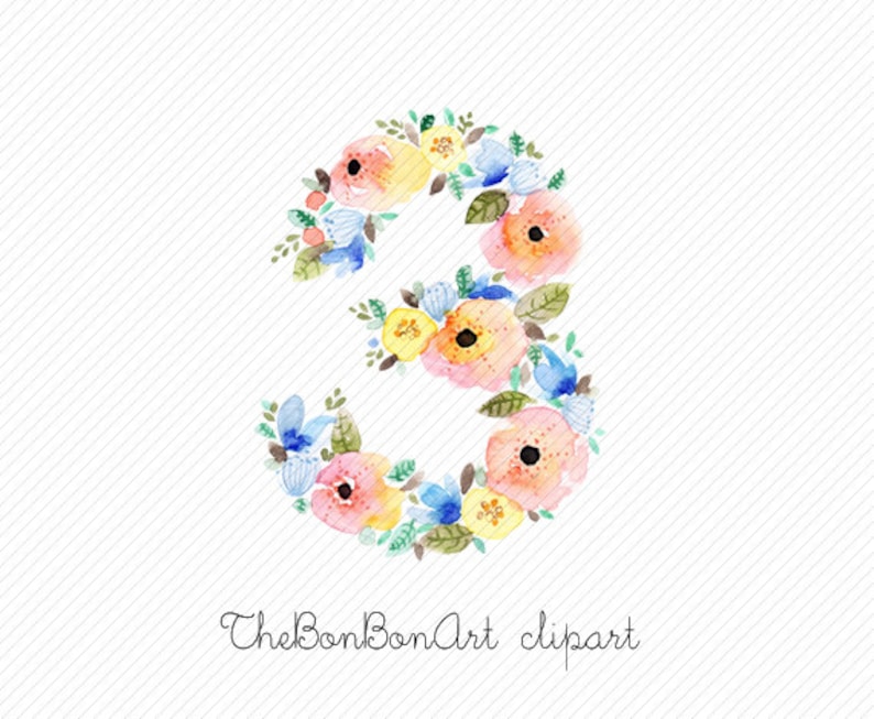Flower Numbers Watercolor Clipart. Floral Numbers Watercolor Clipart ...