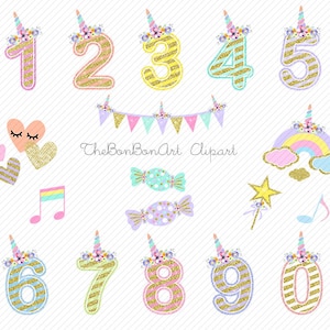 Number Clipart. Watercolor Unicorn Clipart.floral Numbers Printable ...