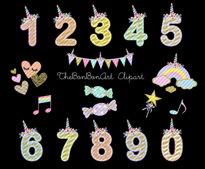 Number Clipart. Watercolor Unicorn Clipart.floral Numbers Printable ...