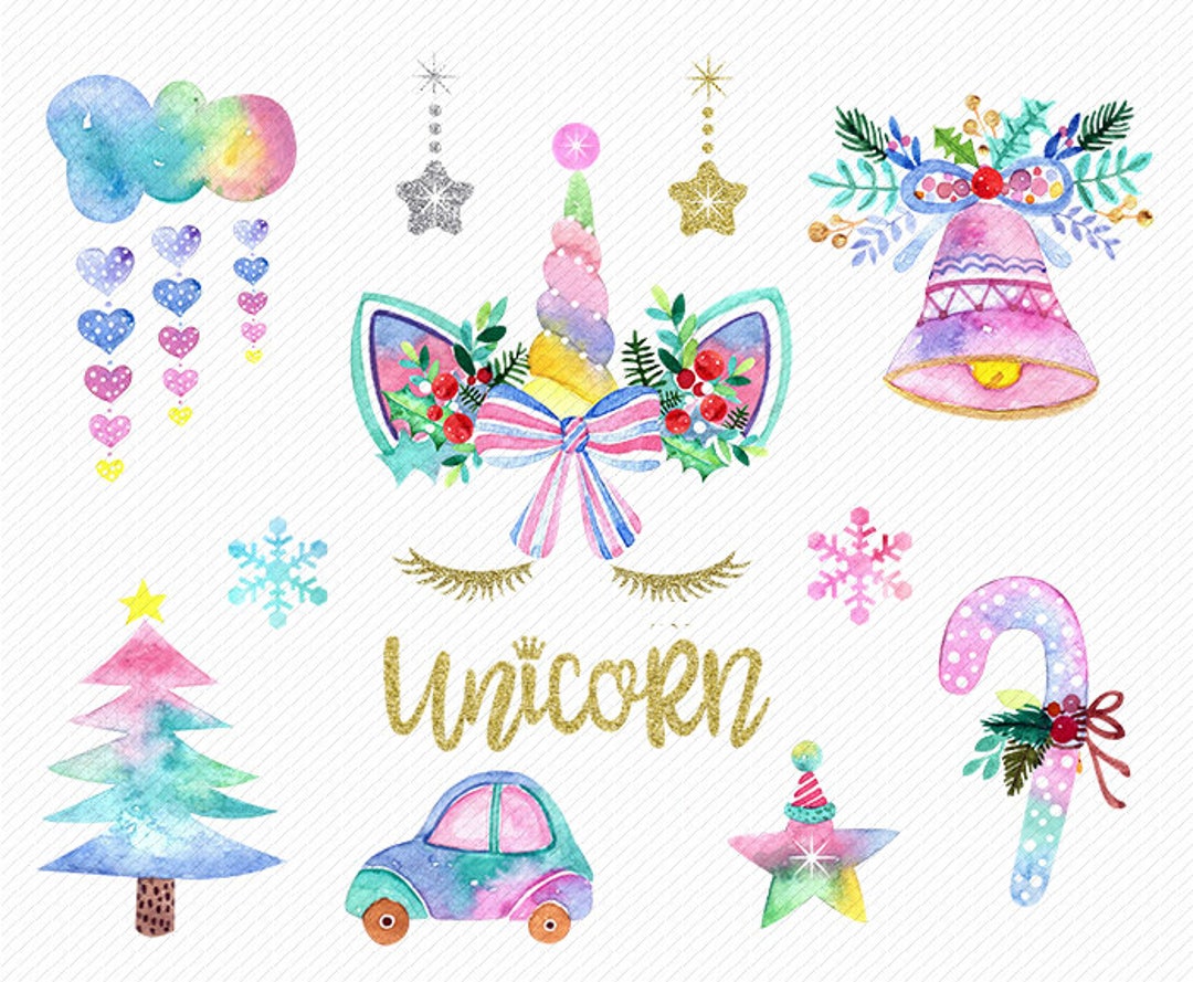 Watercolor Unicorn Clipart. Unicorn Printable. Christmas Party Clipart ...