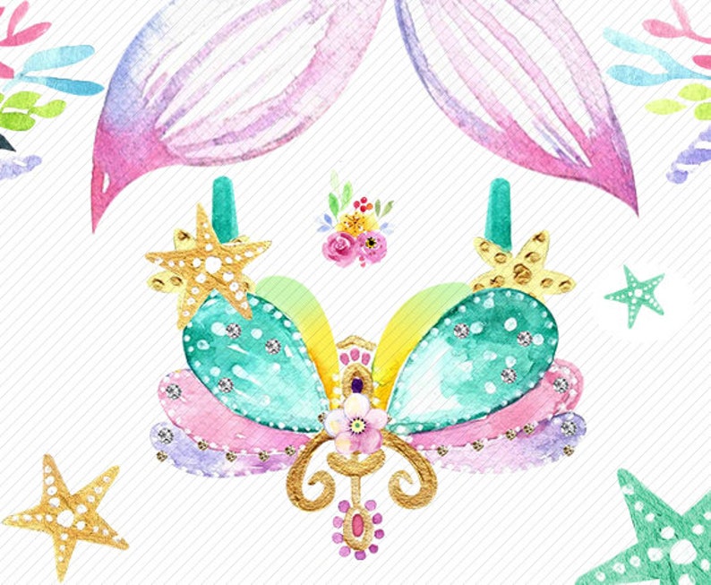 Watercolor Mermaid Clipart. Mermaid Printable. Baby Shower Kids Party ...