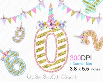 Number Clipart. Watercolor Unicorn Clipart.floral Numbers Printable ...