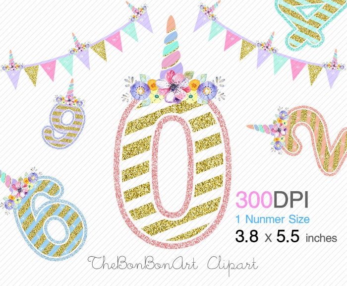 Number Clipart. Watercolor Unicorn Clipart.floral Numbers Printable ...