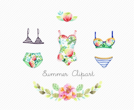 Watercolor Flower Clipart. Swinsuit Clipart. Flamingo Clipart. - Etsy
