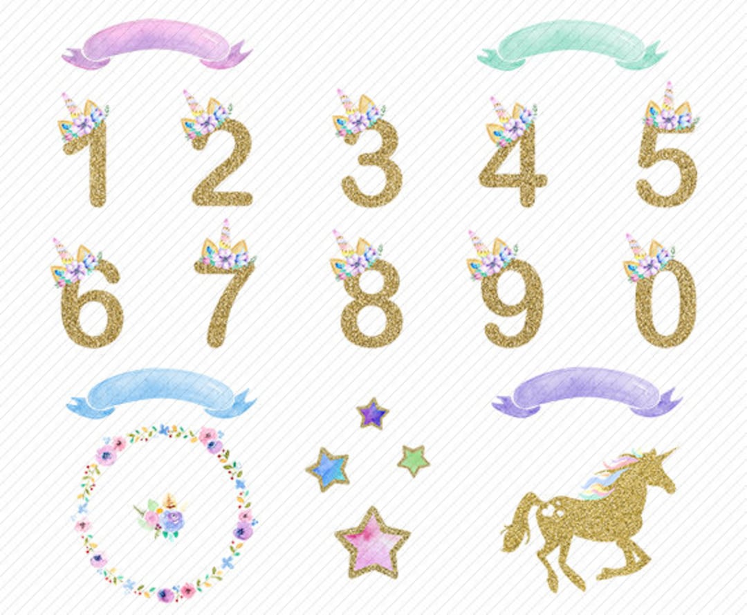 Number Clipart. Watercolor Unicorn Clipart.floral Numbers Printable ...