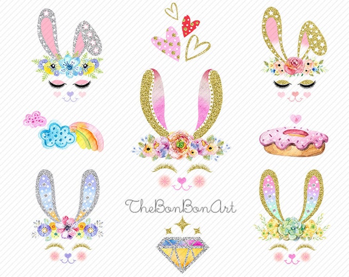 Easter Bunny Clipart Bundle, Bunny Rabbit Clip Art, Cute Bunny Face ...